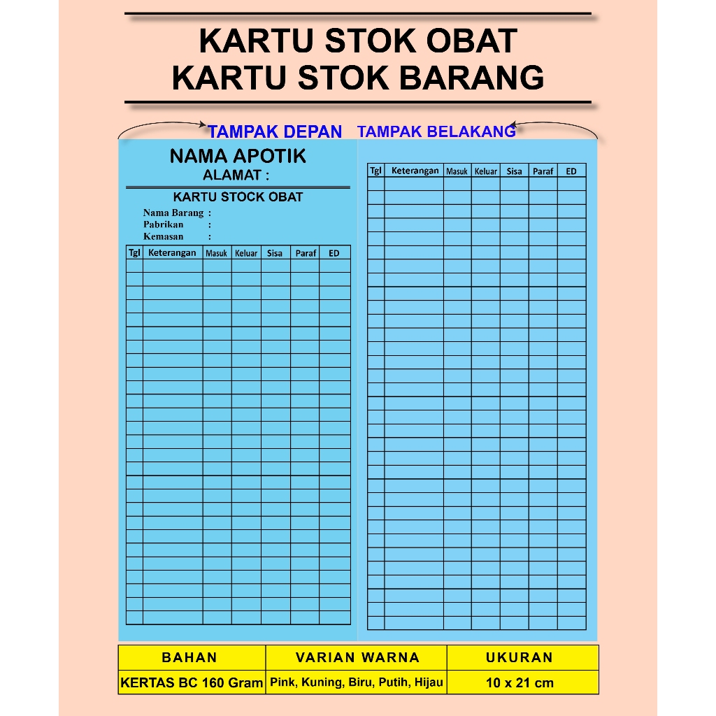 Jual Kartu Stok Obat isi 100 Lembar Bolak Balik Kartu Stok Barang ...