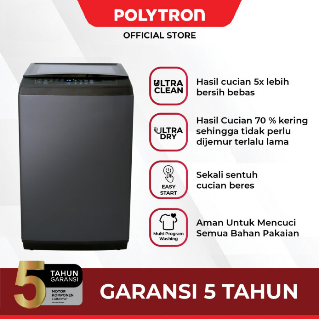 Jual POLYTRON PAW-7029 Y Mesin Cuci 1 Tabung 7 Kg Top Loading Zeromatic ...