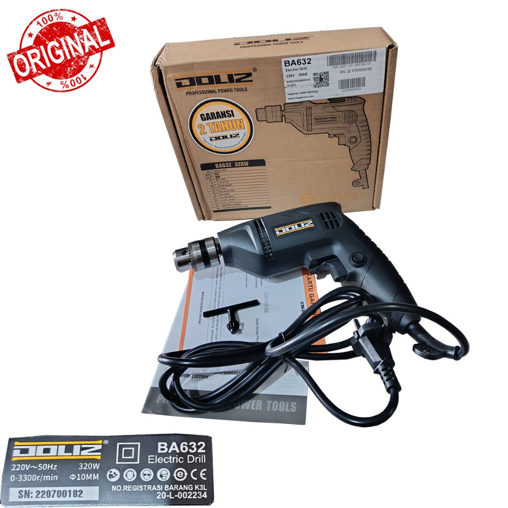 Jual Mesin Bor Listrik / Bor Tangan DOLIZ BA632 Electric Drill 10 mm Reversible Hand Drill BA ...