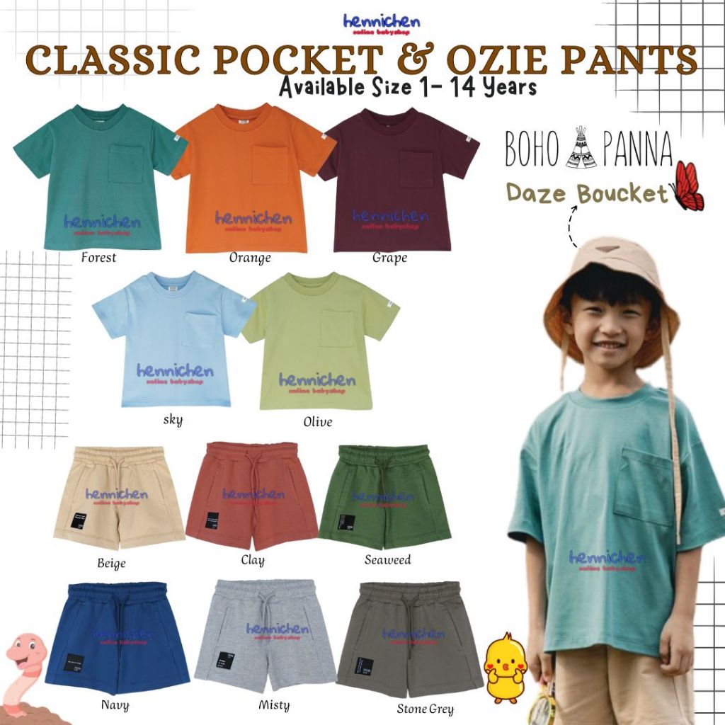 Jual Bohopanna 1-14 Tahun Atasan Pendek Unisex Classic Pocket Tee / Ozie Pants Atasan Pendek ...