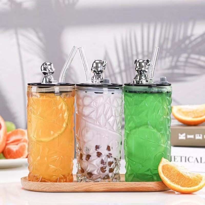 Jual Tumbler Kaca Beruang Kristal 350ML | Botol Minum Aesthetic Tutup ...