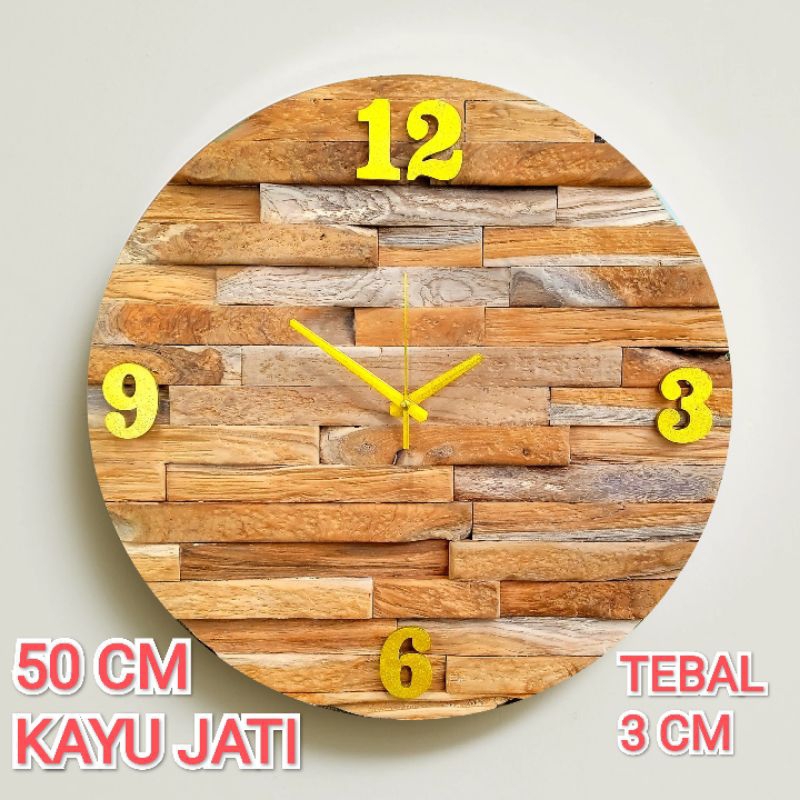 Jual JAM DINDING KAYU JATI ESTETIK UNIK HIASAN DINDING BESAR 50 CM ...