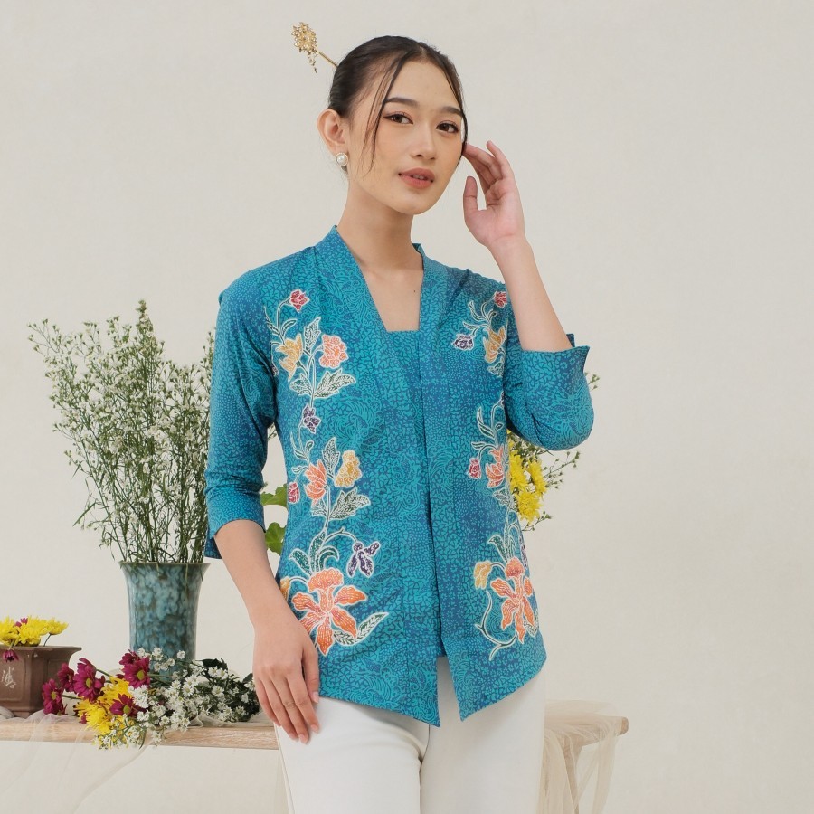 Jual Kebaya encim batik malia tanahan lengan 7/8 meradelima tosca ...