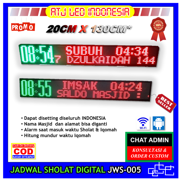 Jual Jam Adzan iqomah lampu led running text jam masjid musholla jadwal ...