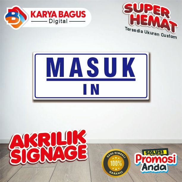 Jual Akrilik Signage Rambu Ukuran 30cm x 10cm "Masuk & Keluar" Custom ...