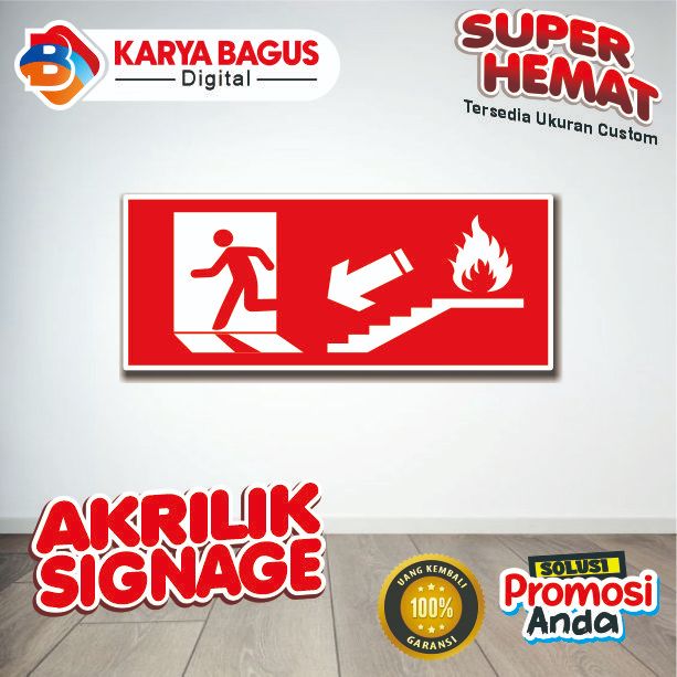 Jual Akrilik Signage Rambu Ukuran 30cm x 10cm "Tangga Darurat" Custom ...