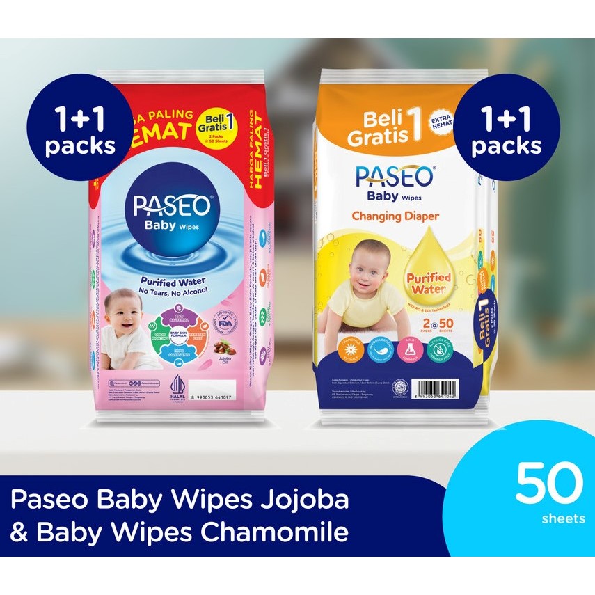 Jual Paseo Baby Wipes Tissue Basah 50 Sheets (2 Packs) | Shopee Indonesia