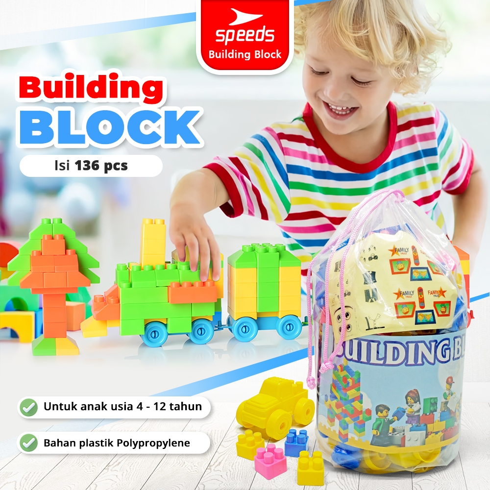 Jual SPEEDS Balok Susun Brick DIY 136pcs Mainan Anak Balok Building ...