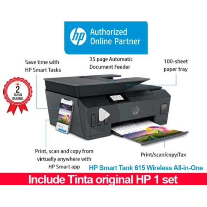Jual Printer HP smart tank 615 print scan copy colour adf fax wireless ...
