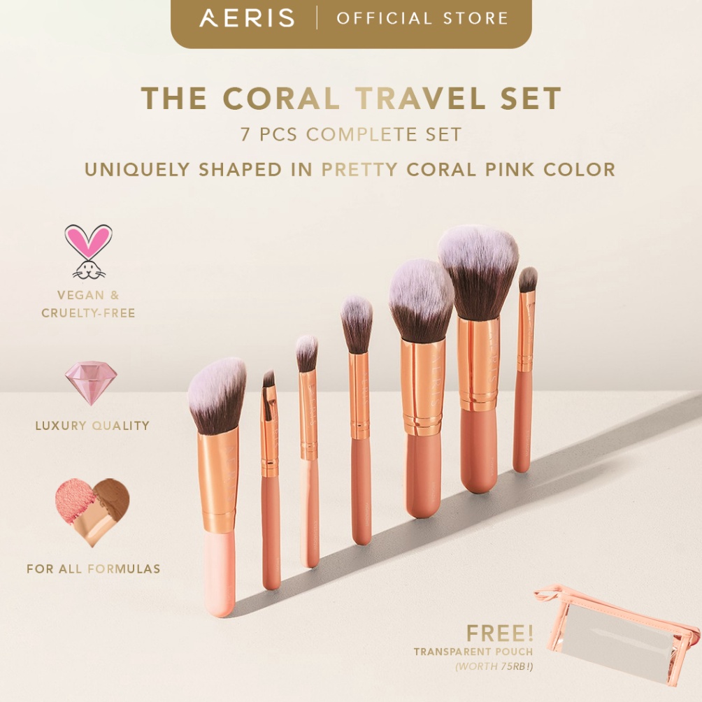 Jual KODE N65A Aeris Beaut The Coral Travel Brush Set 7 pcs Complete ...