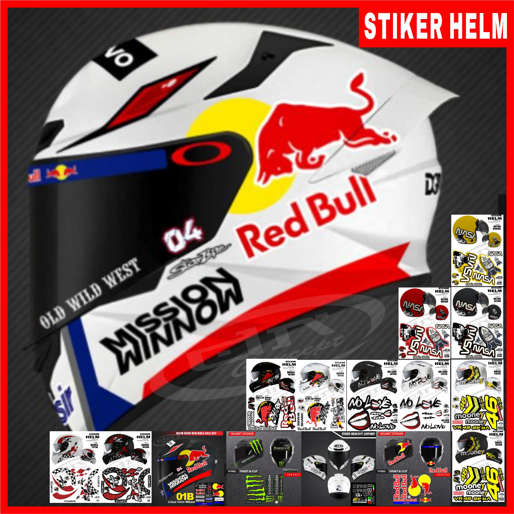Jual Stiker Sticker HELM Helmet Full Set fullface Halpface Hitam Putih ...