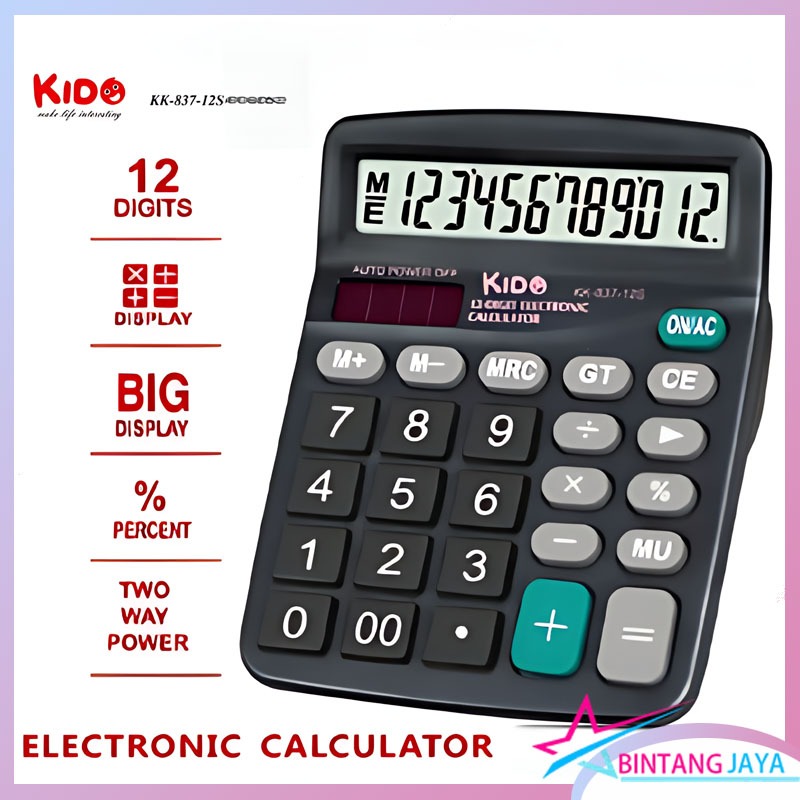 Jual Kalkulator Energi Surya 12-Digit Electronic Calculator KIDO KK-837 ...