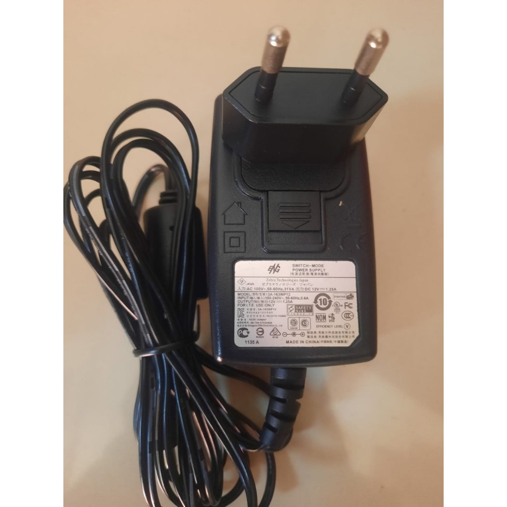 Jual Charger printer Zebra model 3A-163WP12 Output 12V 1.25A | Shopee ...