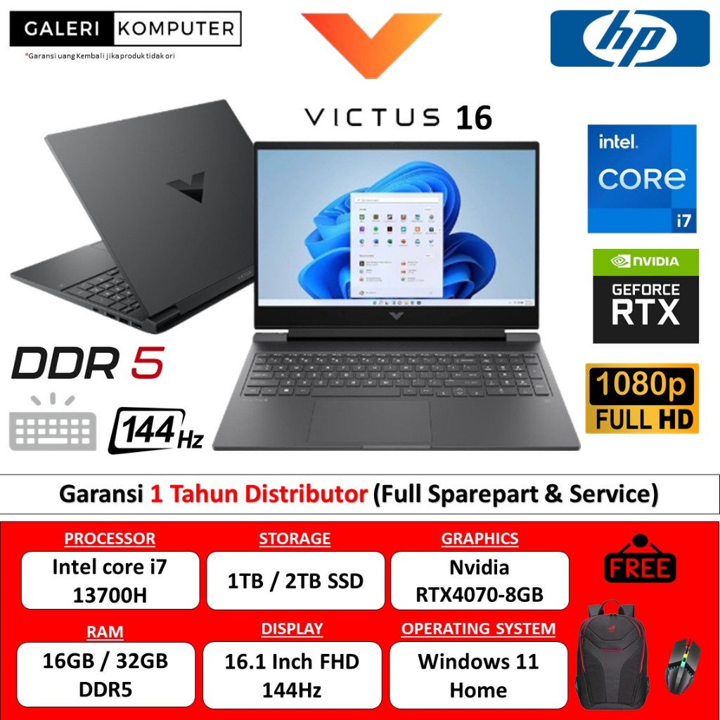 Jual LAPTOP GAMING HP VICTUS 16 INTEL I7 13700H 16GB DDR5 1TB SSD ...