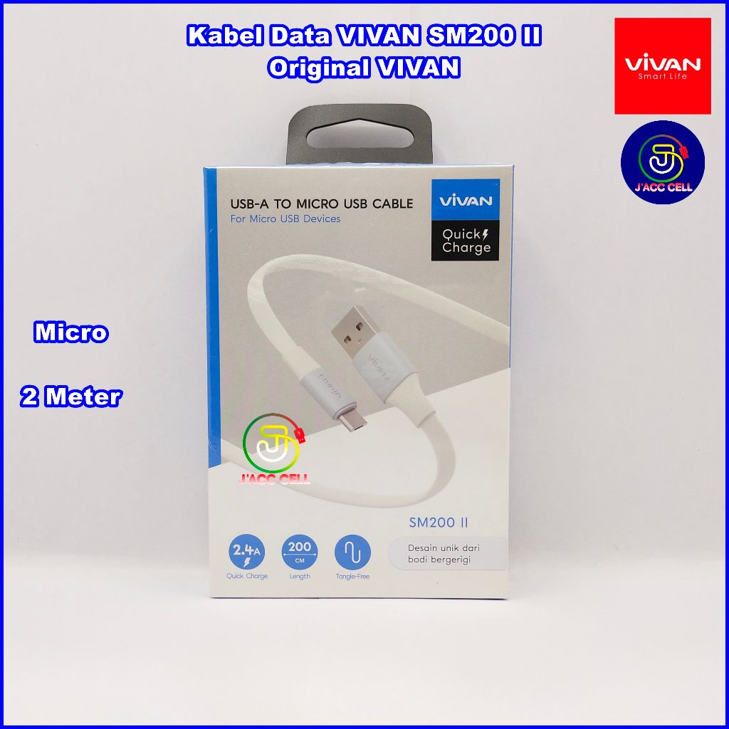 Jual Kabel Data Vivan 2 Meter SM200s/SM200 II Micro USB & SC200s/SC200 ...