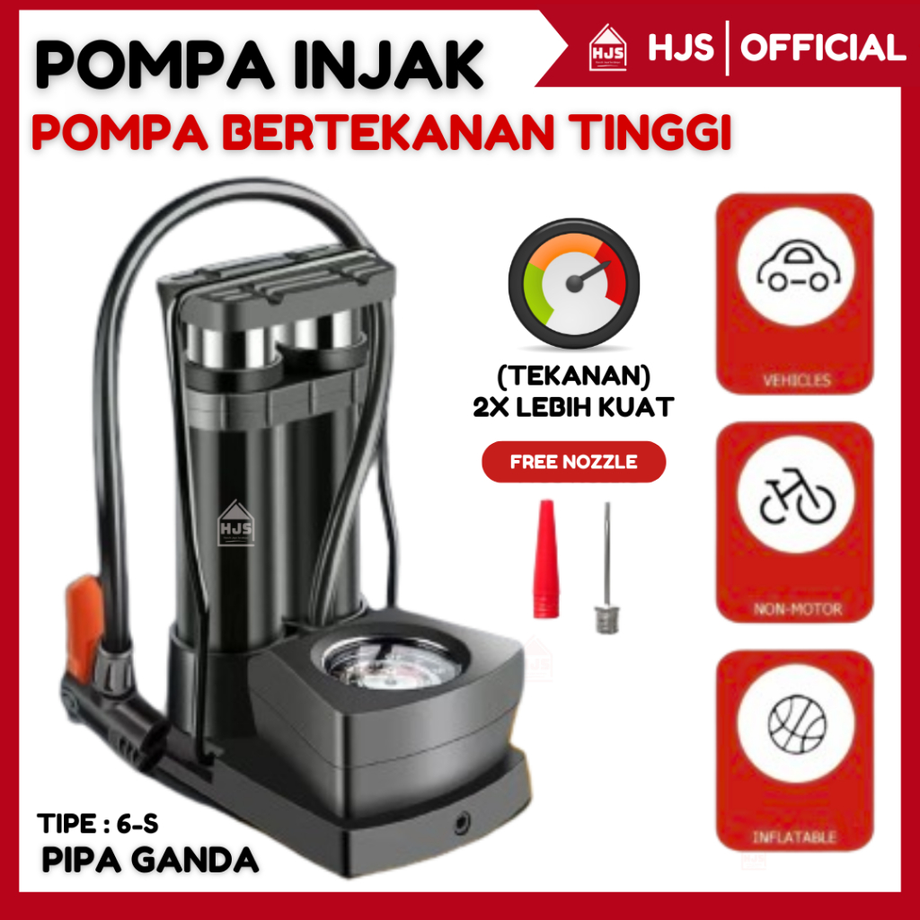 Jual [HJS] Pompa Injak Portable Ban Angin Sepeda Motor Mobil Pipa Ganda ...