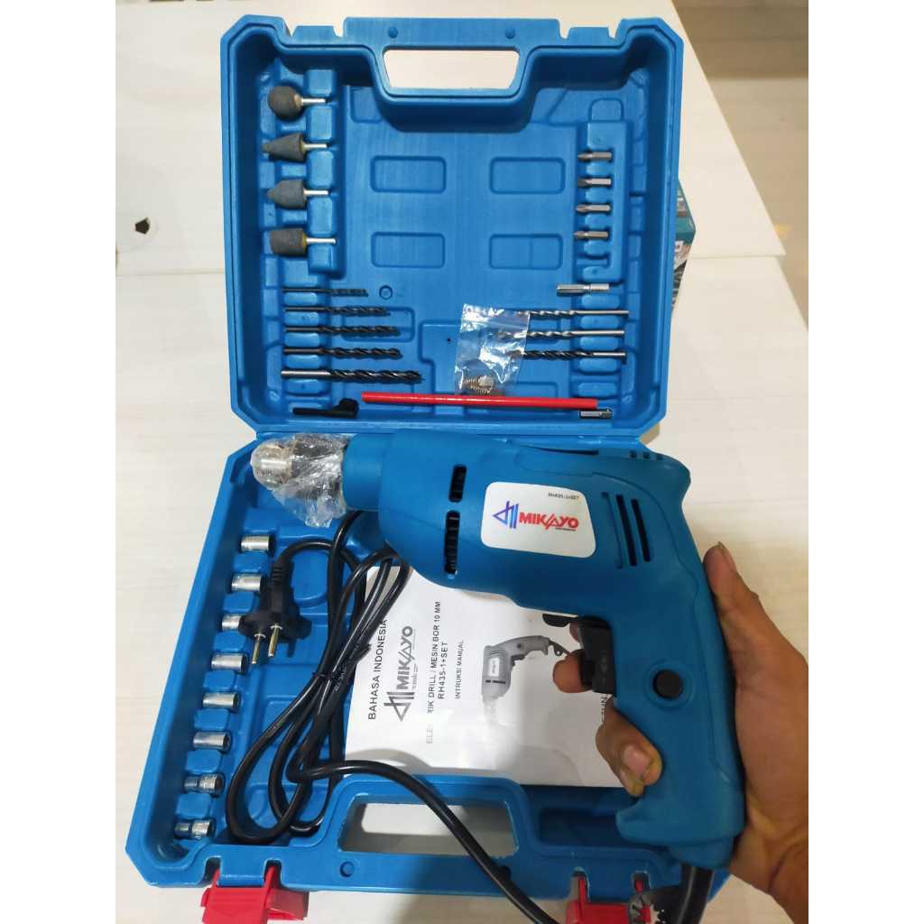 Jual Mesin Bor 10mm SET Koper Bor Tangan Listrik Tembok Beton Besi Kayu ...