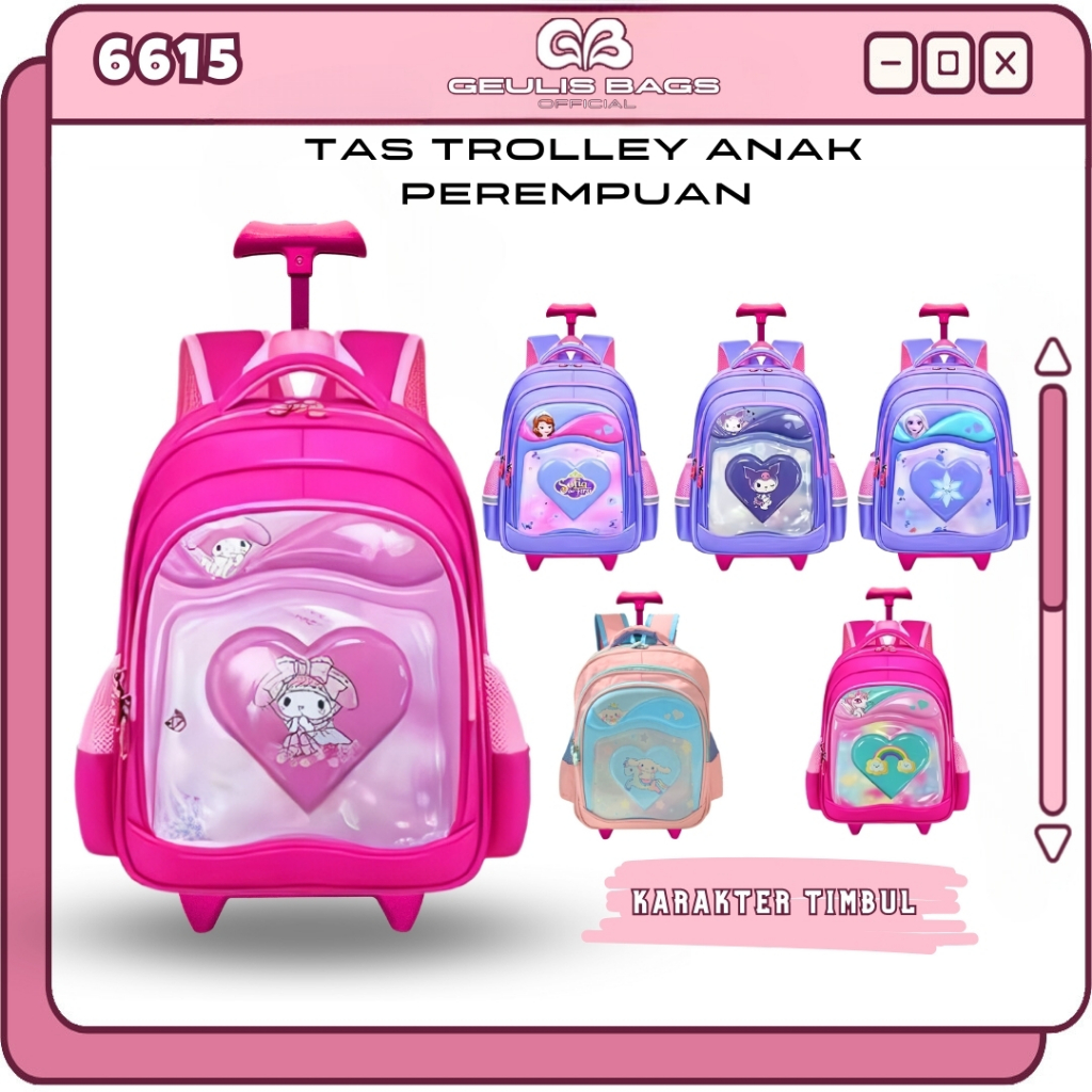 Jual GEULIS BAGS Tas Ransel Troli Dorong Anak Sekolah TK PAUD Backpack Roda Karakter Cewek ...