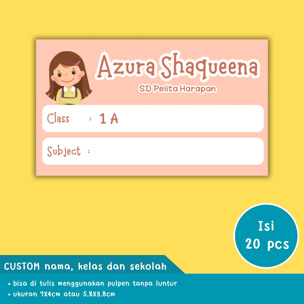 Jual Custom Sticker Nama Buku Label Mata Pelajaran Sekolah Anak Azura ...