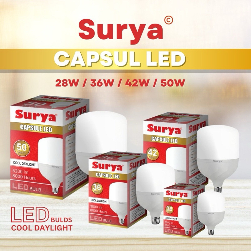Jual Surya Capsule Bohlam Lampu LED 28W 36W 42W 50W T Bulb Kapsul Body ...