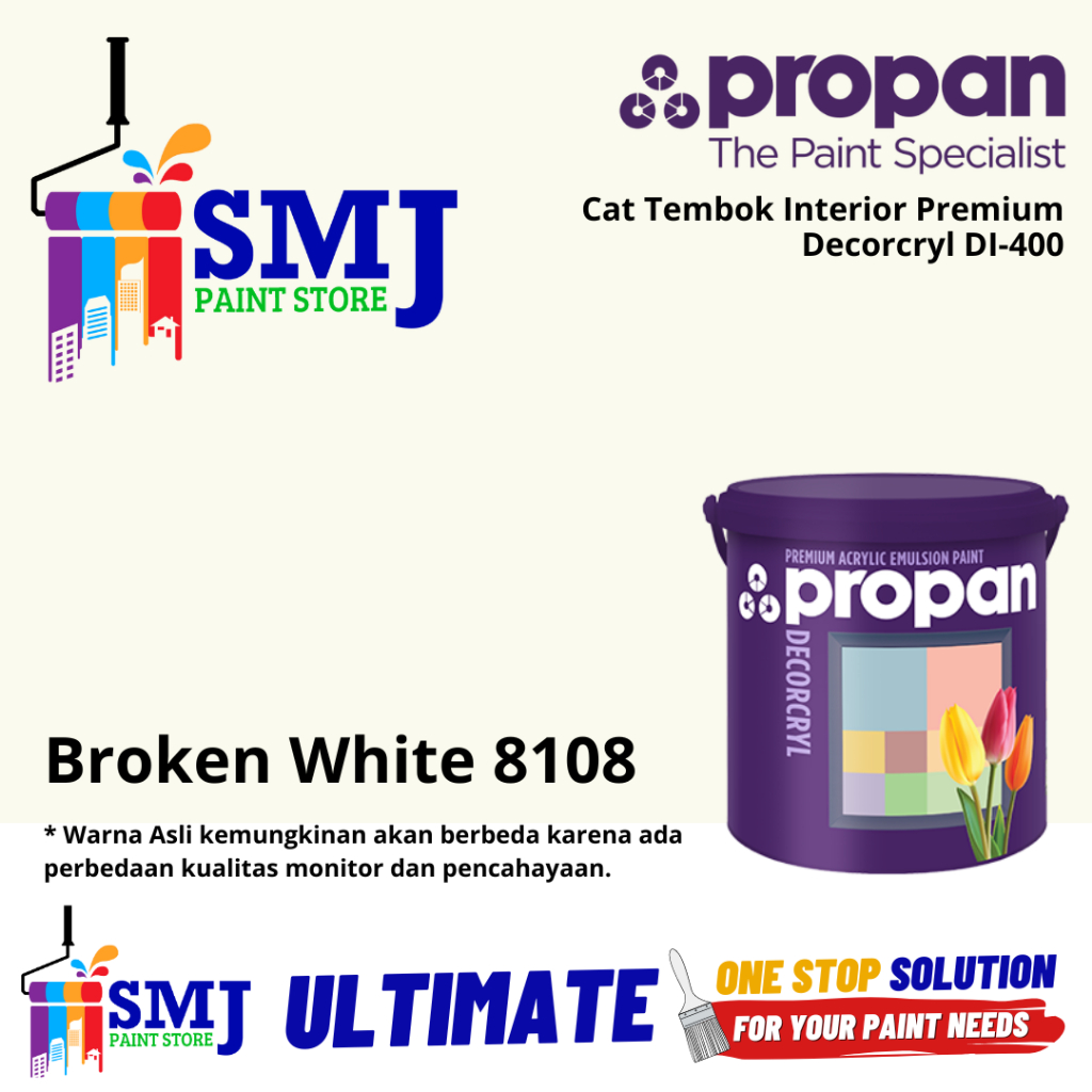 Jual Cat Tembok Interior Premium PROPAN DECORCRYL DI 400 Broken White ...