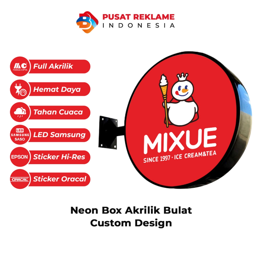 Jual Neon Box Bulat 30cm 40cm 50cm 60cm Custom Logo Akrilik + Bracket ...