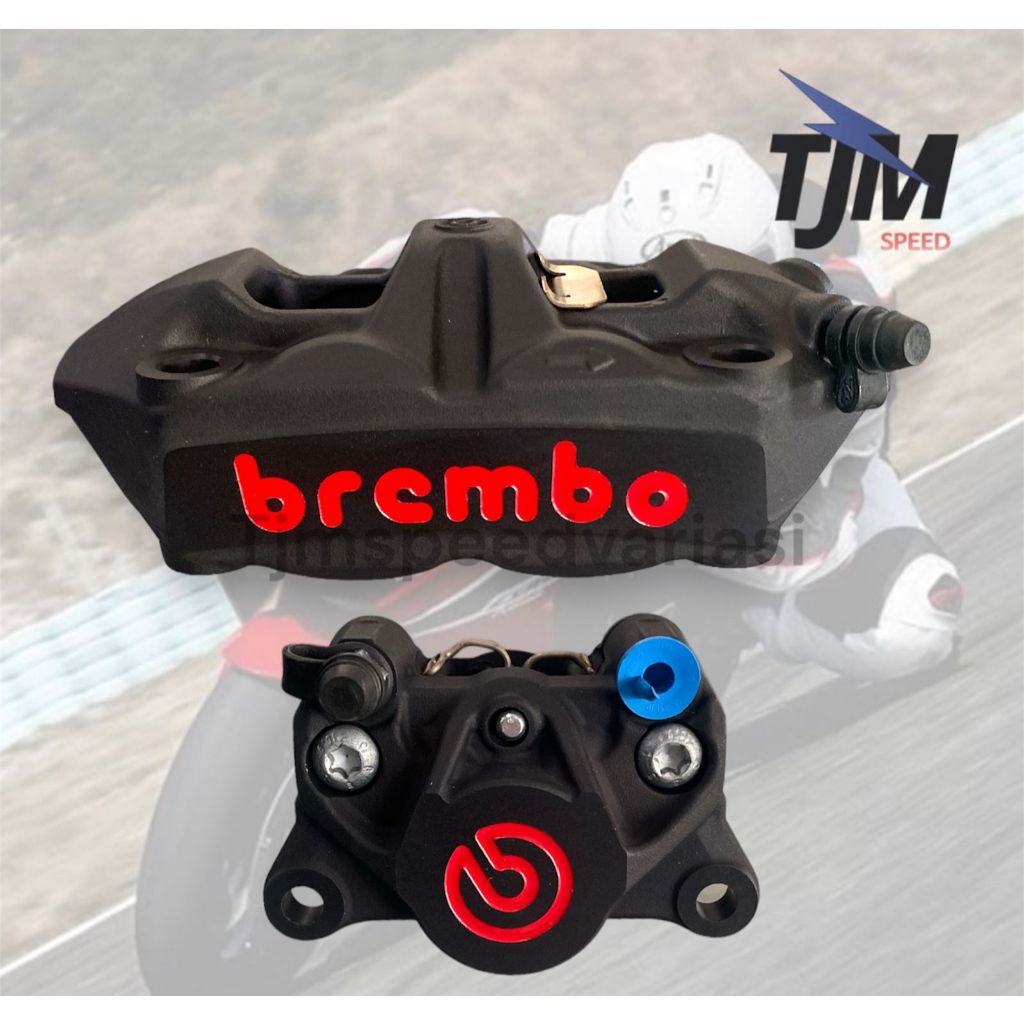 Jual paket kaliper brembo set monoblok radial M4 100mm+ brembo p2 2p 2piston black red logo ...