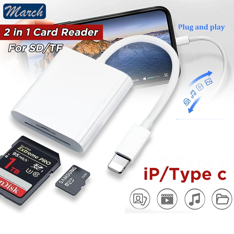 Jual Card Reader 2 in 1 SD+TF Card Reader i-phone /Type c to SD Card ...