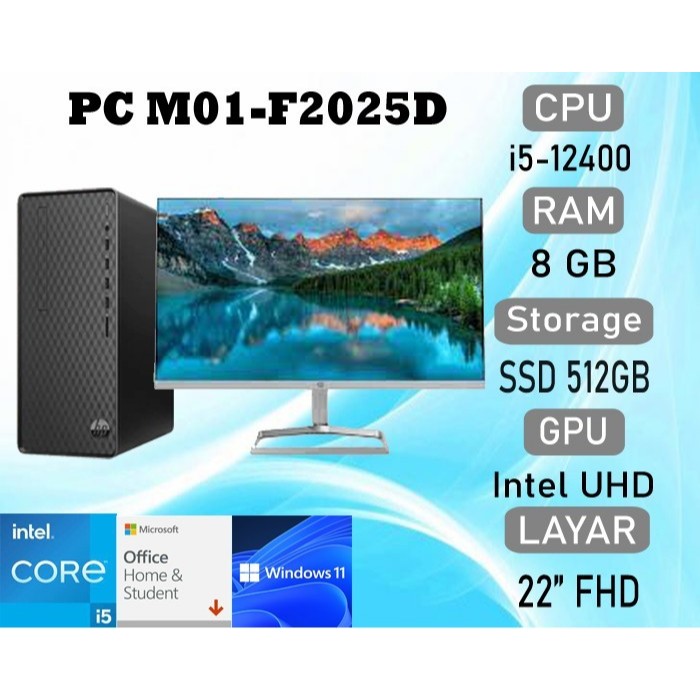 Jual HP PC Desktop M01-F2025d i5-12400 8GB 512GB SSD W11+OHS 21.5"+LED - HP M22F 21.5 | Shopee ...