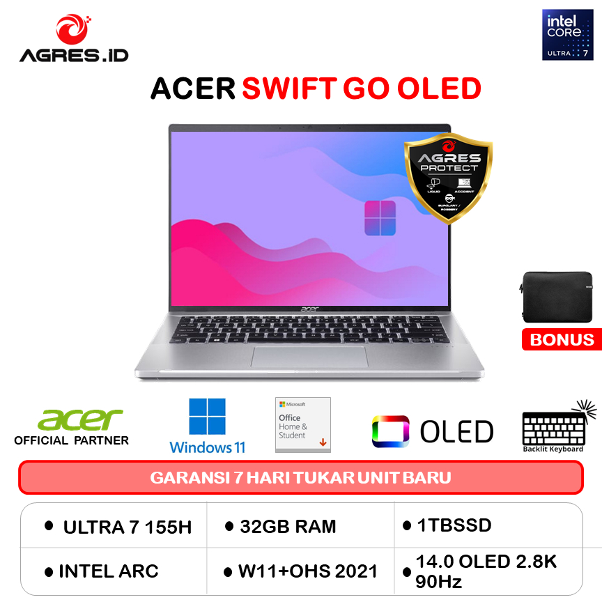 Jual ACER SWIFT GO OLED SFG14 ULTRA 7 155H 32GB 1TB W11PRO+OHS 14.0 2 ...