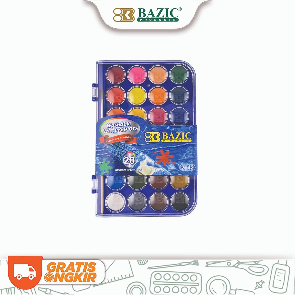 Jual Bazic Washable Watercolors and Brush Set 28 Colors - Cat Air ...