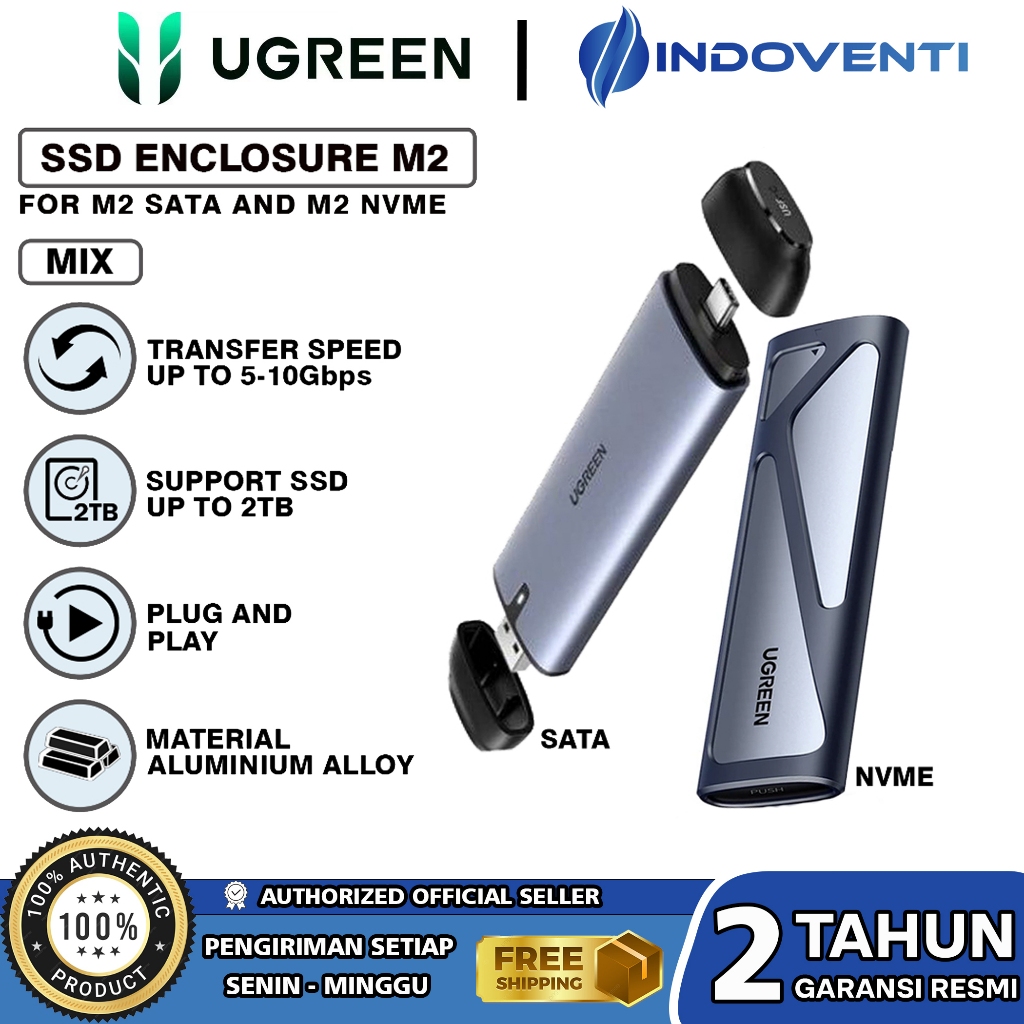 Jual UGREEN SSD Casing Enclosure M.2 NVMe M2 SATA To USB 3.1 USB C Gen2 ...