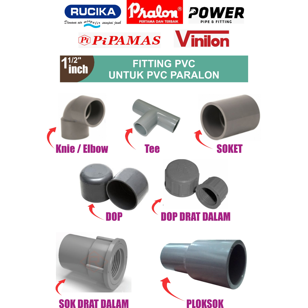Jual FITTING PIPA PVC 1 1/2 INCH / FITTING PIPA PARALON 1,5 INCH | Shopee Indonesia