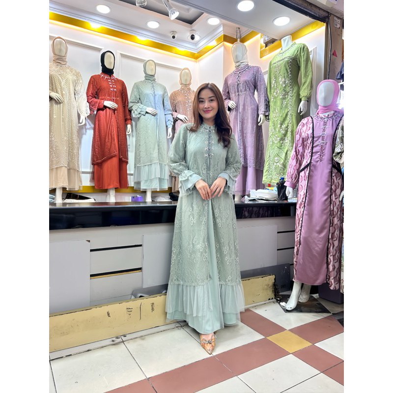 Jual Deshika Dress Pesta Kondangan Mewah Lamaran Wisuda Satin Roberto Cavali Mix Tille Motif ...