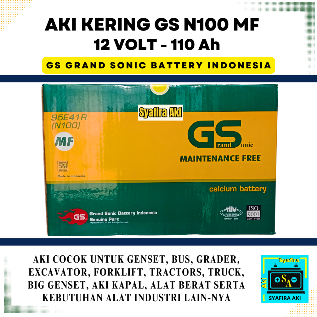 Jual AKI MOBIL / TRUCK / GENSET GS MF TYPE N100 12 VOLT 100 AMPERE AKI KERING | Shopee Indonesia