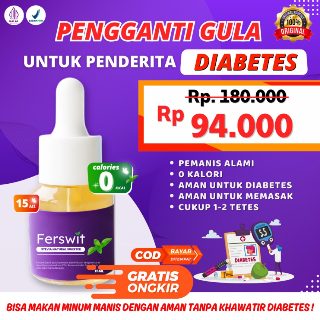 Jual Ferswit Stevia, Gula Stevia Cair, Gula Stevia Tetes, Paket1 Botol ...