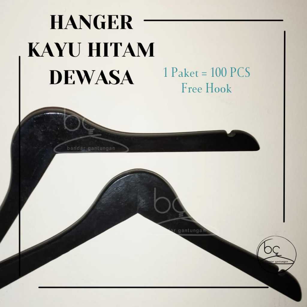 Jual PAKET 100 PCS Hanger Kayu Hitam Tanpa Palang Gantungan Baju Kayu ...