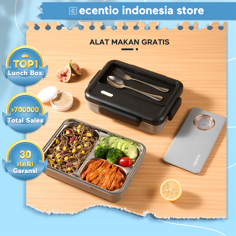 Jual 【1.0 Anti Tumpah】ecentio kotak makan stainless 3 sekat Lunch box 950ml tahan panas free ...