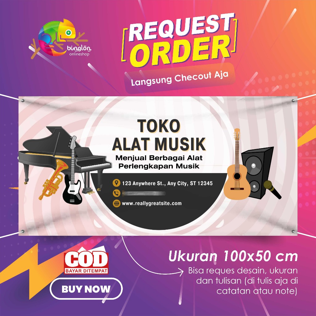 Jual Spanduk Banner Hitam dan Putih Berani Ilustrasi Alat Musik Promosi ...