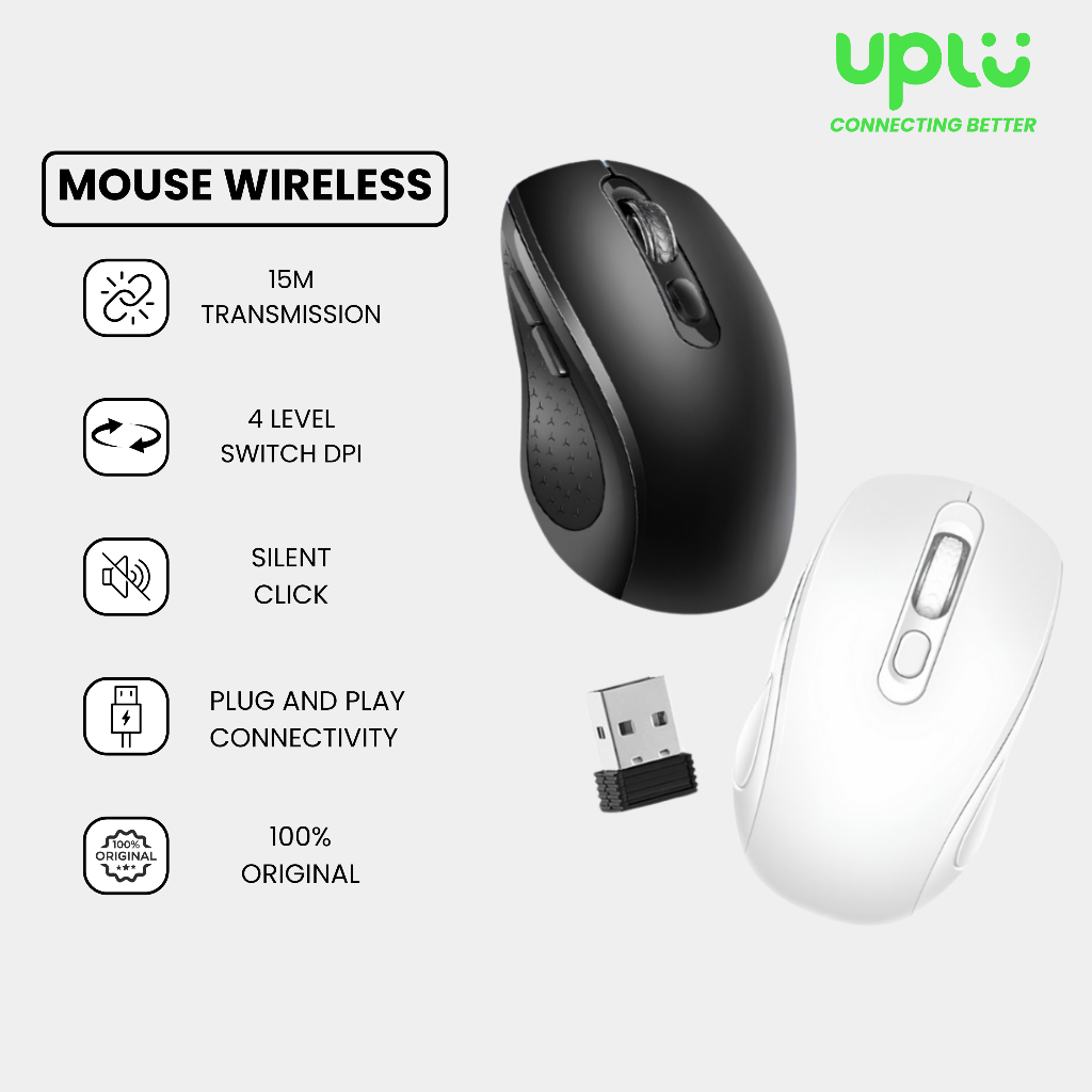 Jual UPLU Mouse Wireless Rechargeable Silent Click 1600 DPI for Windows ...