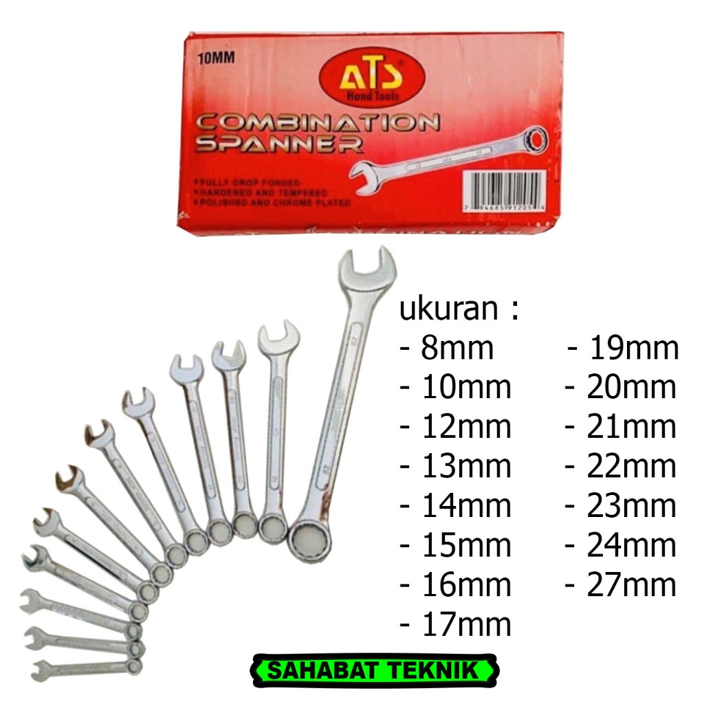 Jual Kunci Ring Pas ATS Kunci Kombinasi Satuan 8mm 10mm 12mm 13mm 14mm 15mm 16mm 17mm 19 mm ...