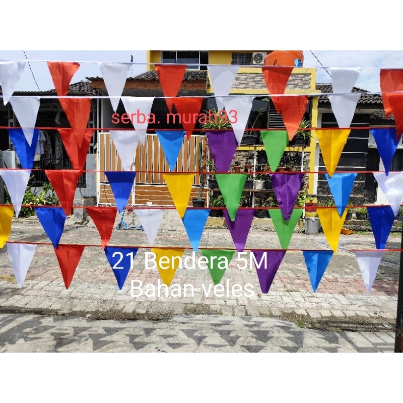 Jual Bendera Hias Segitiga Bahan Kain Veles Warna Warni Merah Putih ...