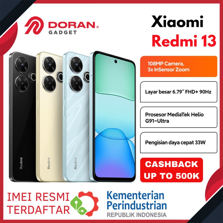 Jual Xiaomi Redmi 13 4G LTE 8/256GB | 8/128GB NFC Cam 108MP Layar 6.79 ...