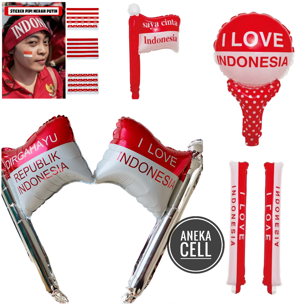 Jual Balon Foil Bendera Love Bulat Stik Panjang Bando Dirgahayu HUT RI ...