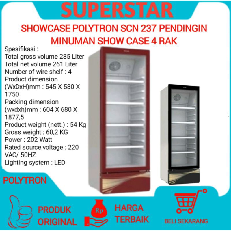 Jual Show case/Showcase 4 Rak Polytron scn-237/SCN237 Lemari Es ...