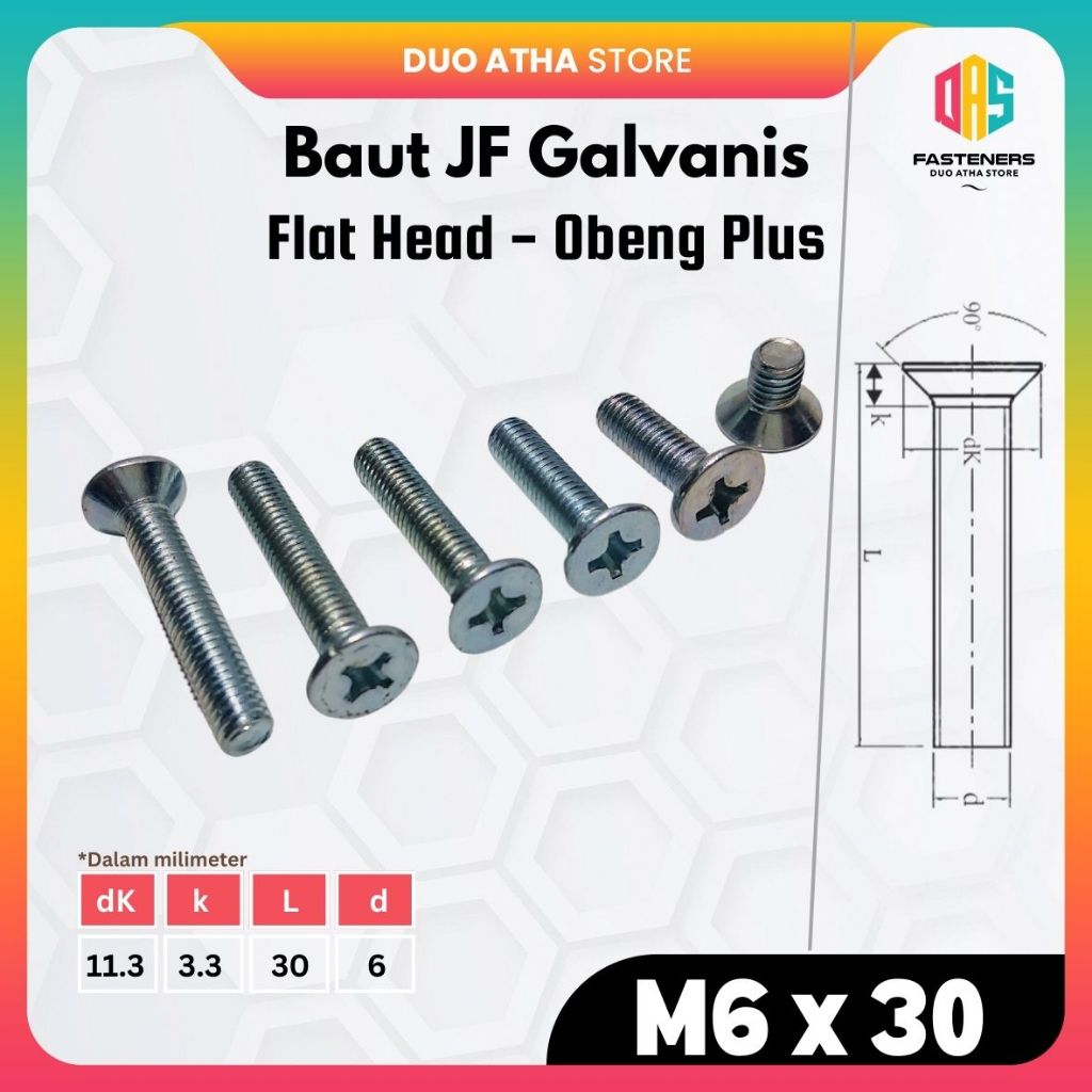 Jual M6x30 Baut JF Flat Head Baut JF M6 x 30 Obeng Plus | Shopee Indonesia