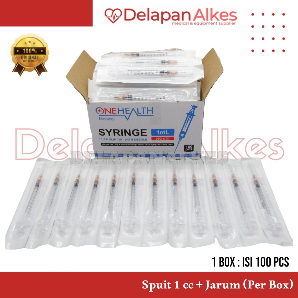 Jual OneHealth Spuit 1 cc + Jarum Per Box isi 100 Pcs Syringe 1cc ...