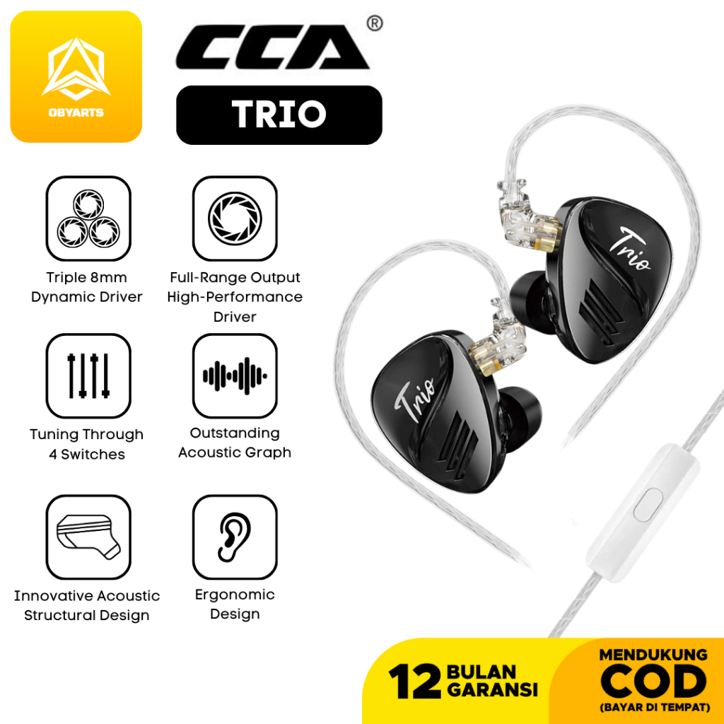 Jual CCA Trio with Mic Triple 8mm Dynamic Driver in Ear Monitor Earphone | Shopee Indonesia