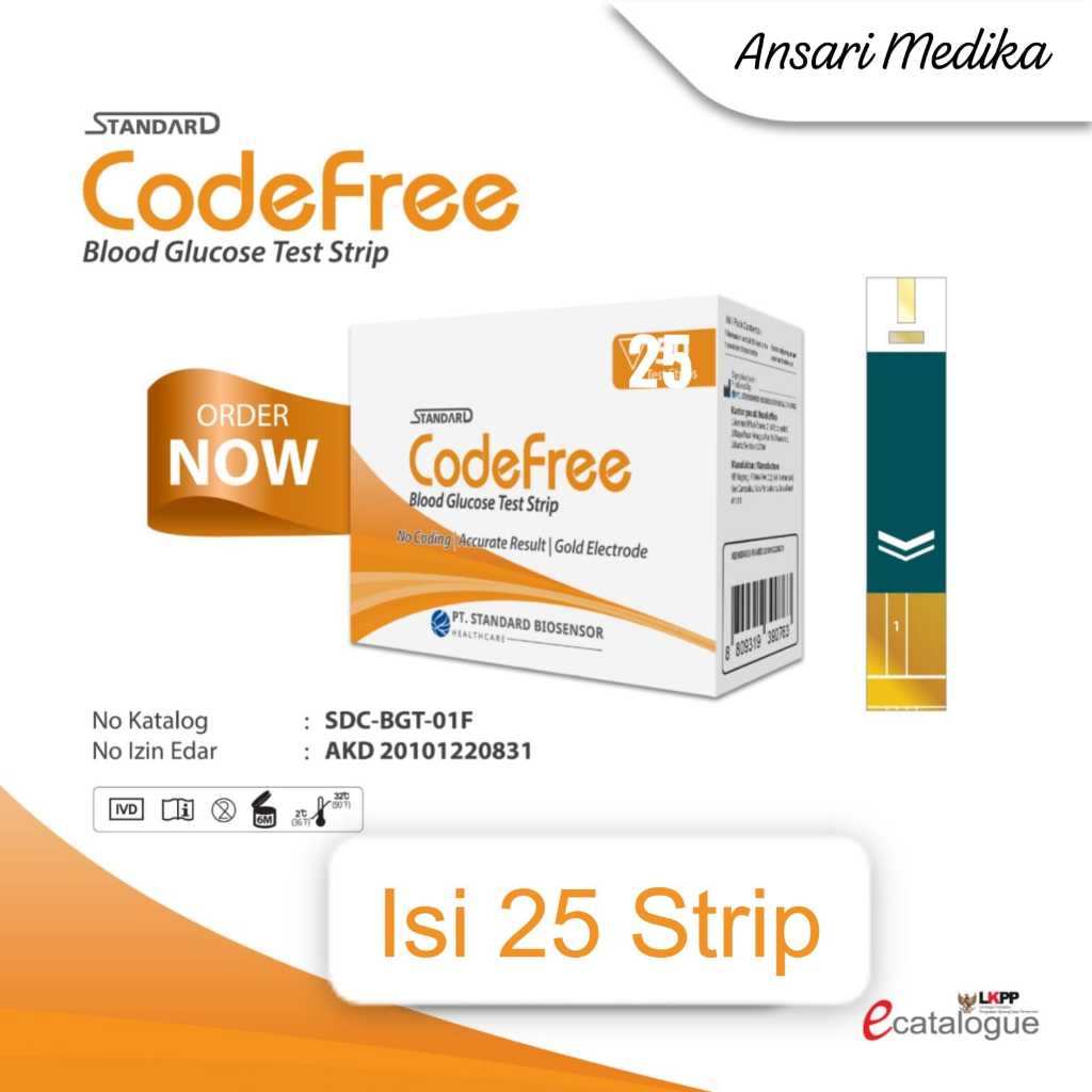 Jual SD BIOSENSOR CODEFREE BLOOD GLUCODE TEST STRIP GULA DARAH CODEFREE ...
