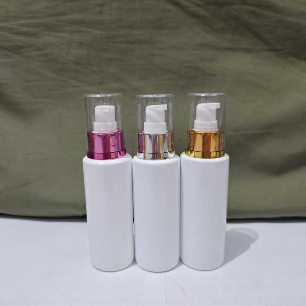 Jual BOTOL RF 100ML PUTIH PUMP TREATMENT GOLD FULLCAP / BOTOL PUMP GOLD 100ML RF WHITE BOTOL ...